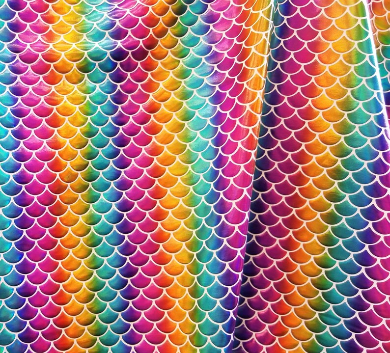 Rainbow Mermaid Fish Scales on 4 Way Stretch Foil Spandex Fabric, Sold ...
