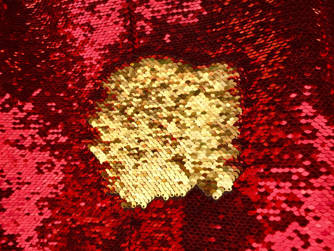Red/gold Shiny Flip up Sequin on Spandex, 54" Inch, Sold by the Yard - Etsy