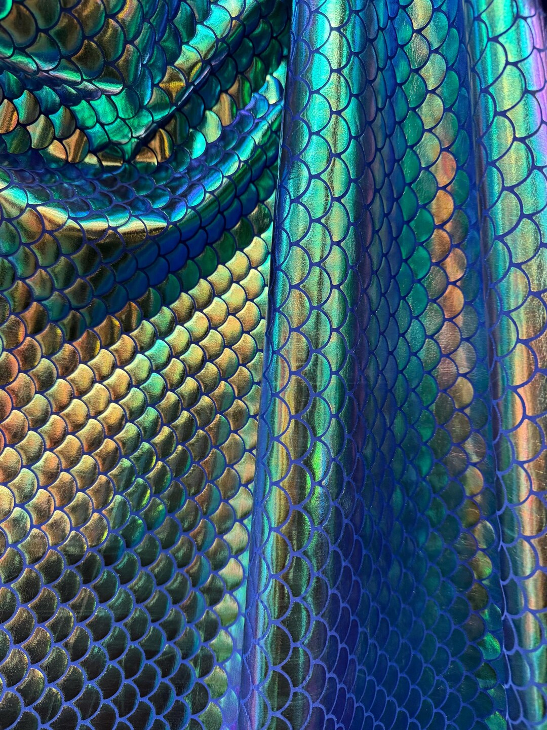 Iridescent Mermaid Fish Scales Metallic Foil Fabric 60” Wide, Sold by ...