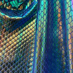 Iridescent Mermaid Fish Scales Metallic Foil Fabric 60” Wide, Sold by ...