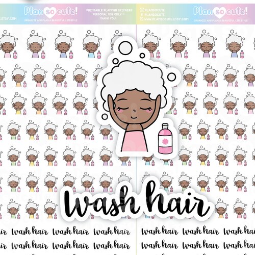 Wash Hair Printable Planner Stickers Emily Light Skin Cricut - Etsy