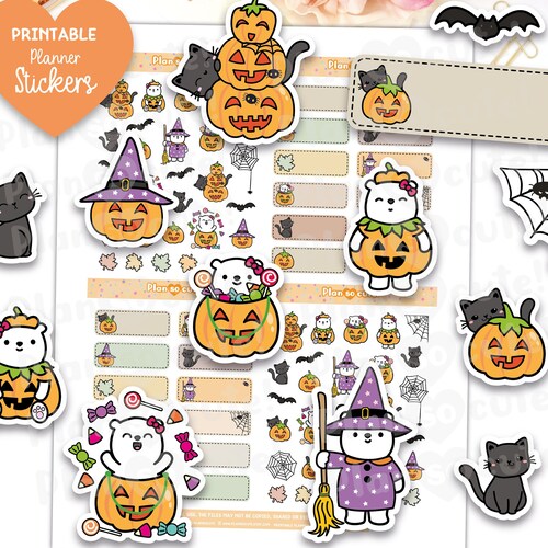 Halloween Printable Planner Stickers Witch Pumpkin October - Etsy