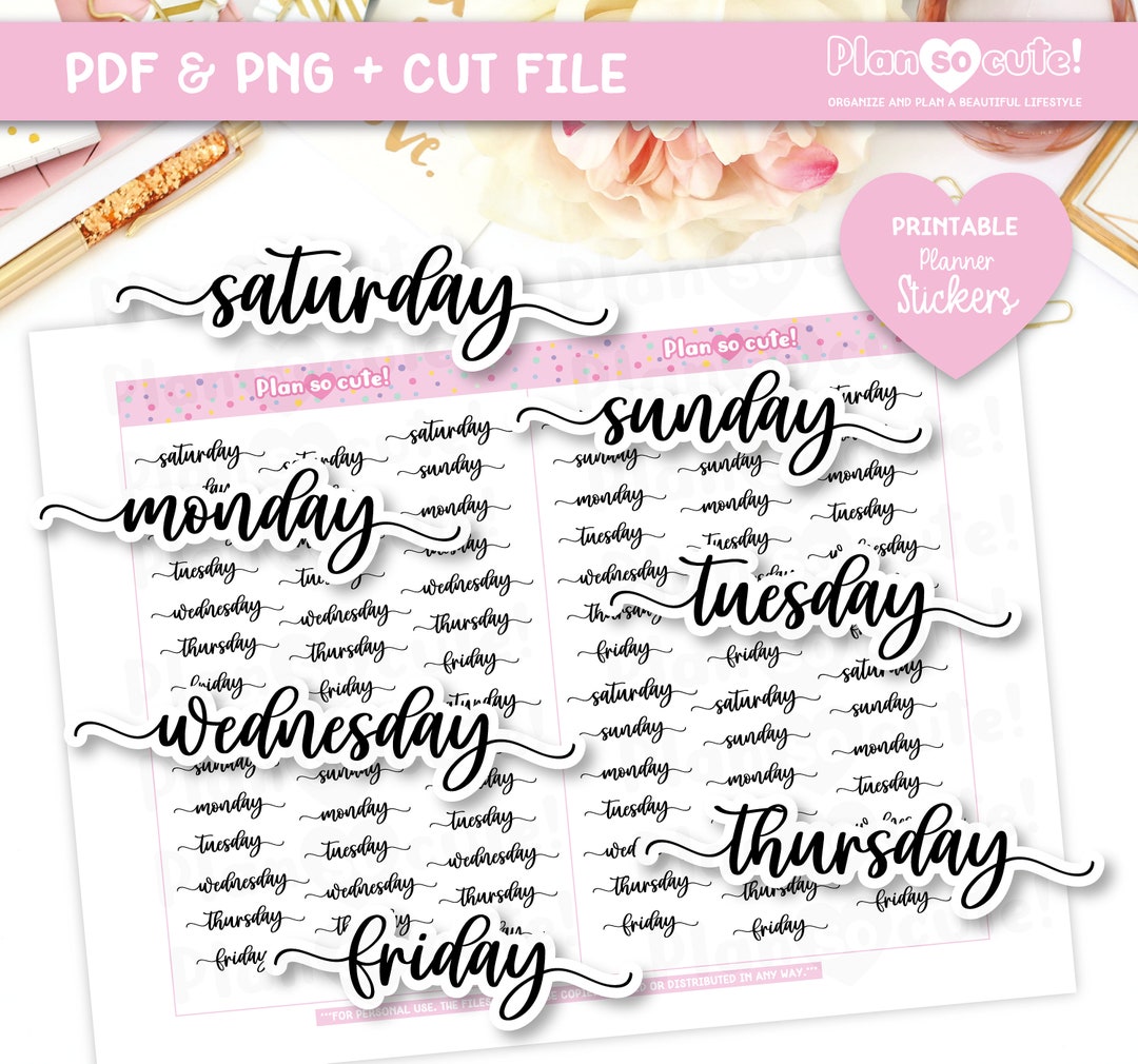 Handwritten Days of the Week, Printable Planner Stickers - Etsy