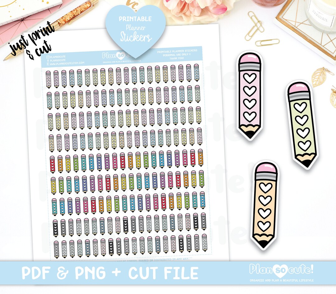 Mini Pencil Checklist, Printable Planner Stickers, Bullet Journal ...