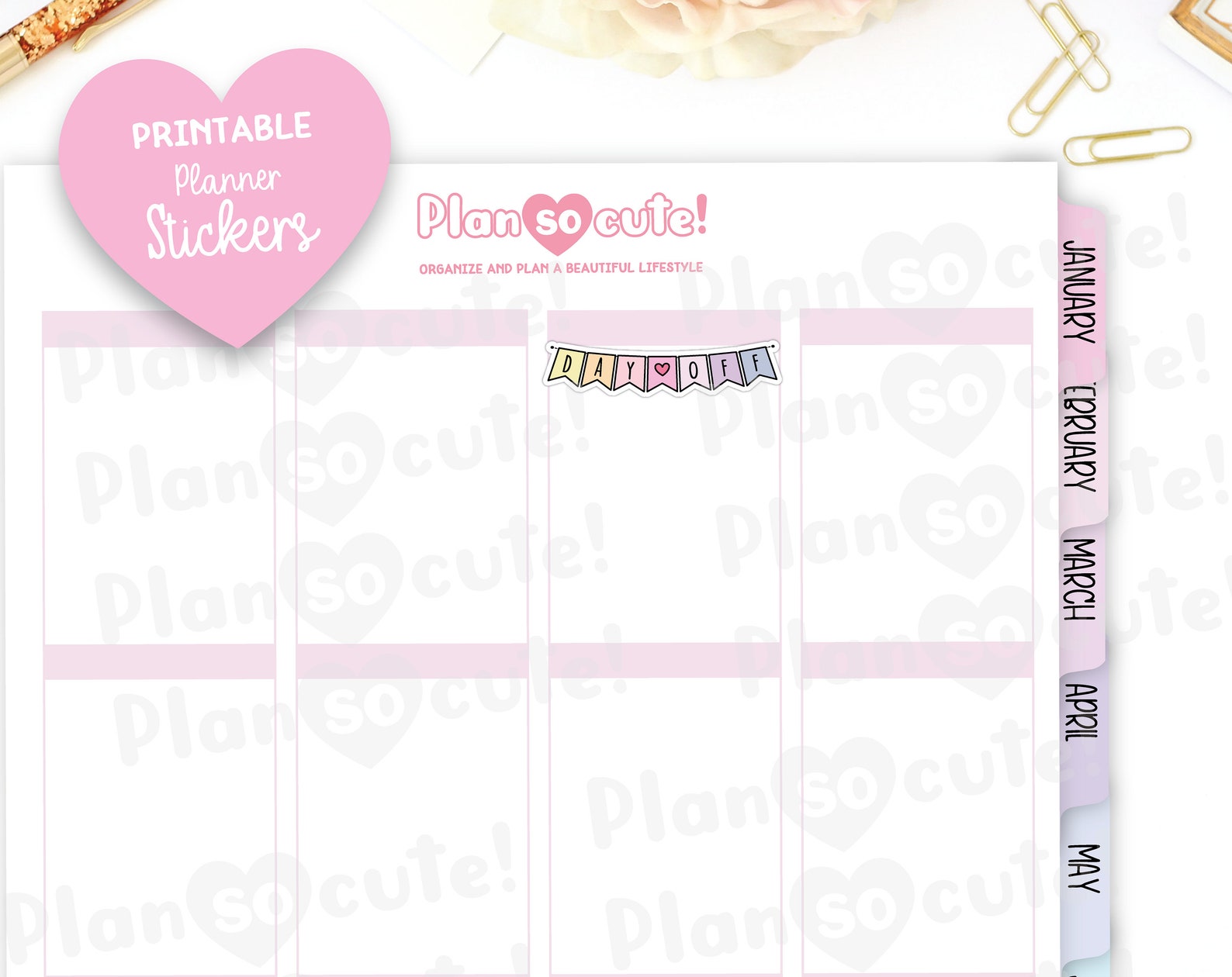 Printable Doodle Day Off, Day off Banner, Printable Planner Stickers ...