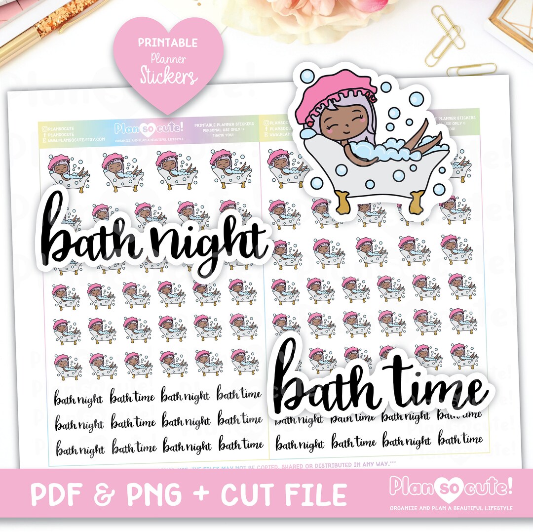 Bath Time Printable Planner Stickers, Bath Night Stickers, Emily Dark ...