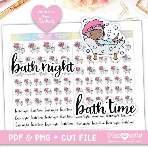 Bath Time Printable Planner Stickers Bath Night Stickers | Etsy