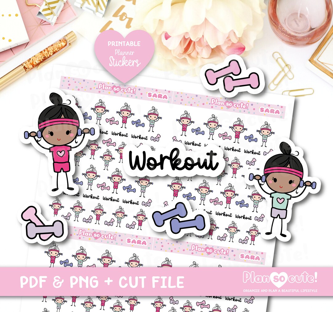 Sara Workout, Workout, Dark Skin, Printable Stickers, Printable Planner ...