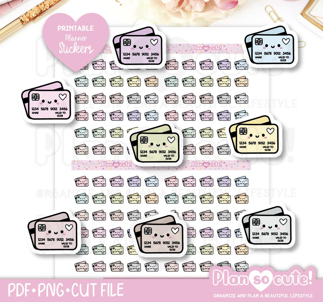 Credit Card Stickers, Kawaii Stickers, Printable Planner Stickers ...