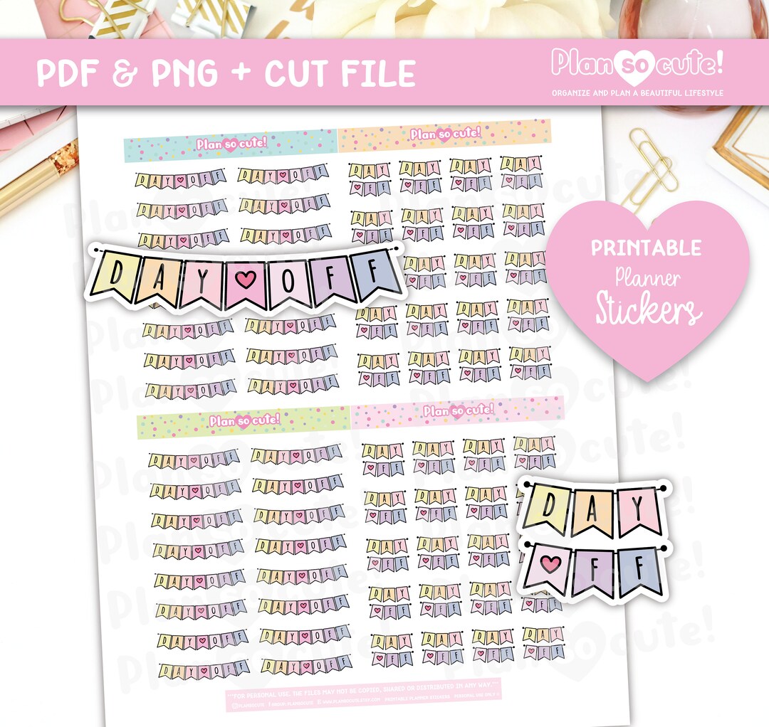 Printable Doodle Day Off, Day off Banner, Printable Planner Stickers ...