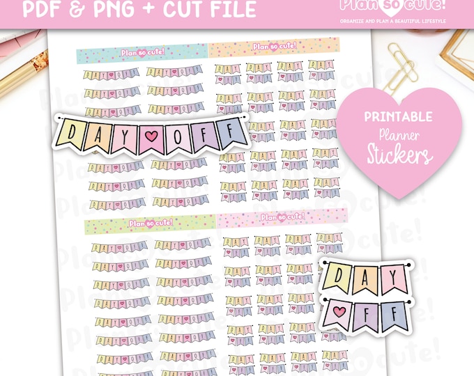 Printable Doodle Day Off, Day off Banner, Printable Planner Stickers ...