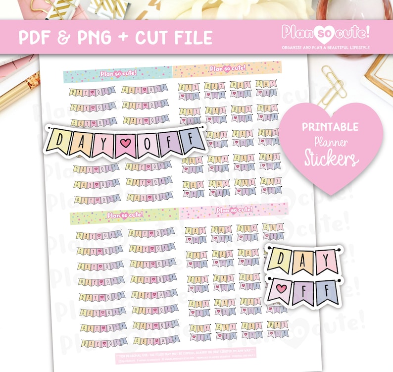 Printable Doodle Day Off, Day off Banner, Printable Planner Stickers ...