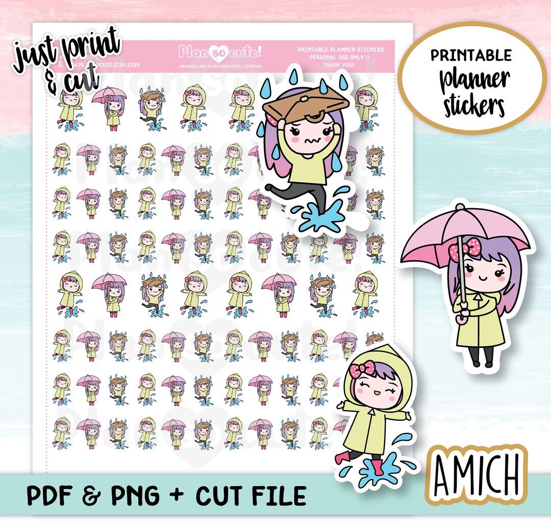 Rain Printable, Printable Planner Stickers, Hobonichi Printable, Doodle ...