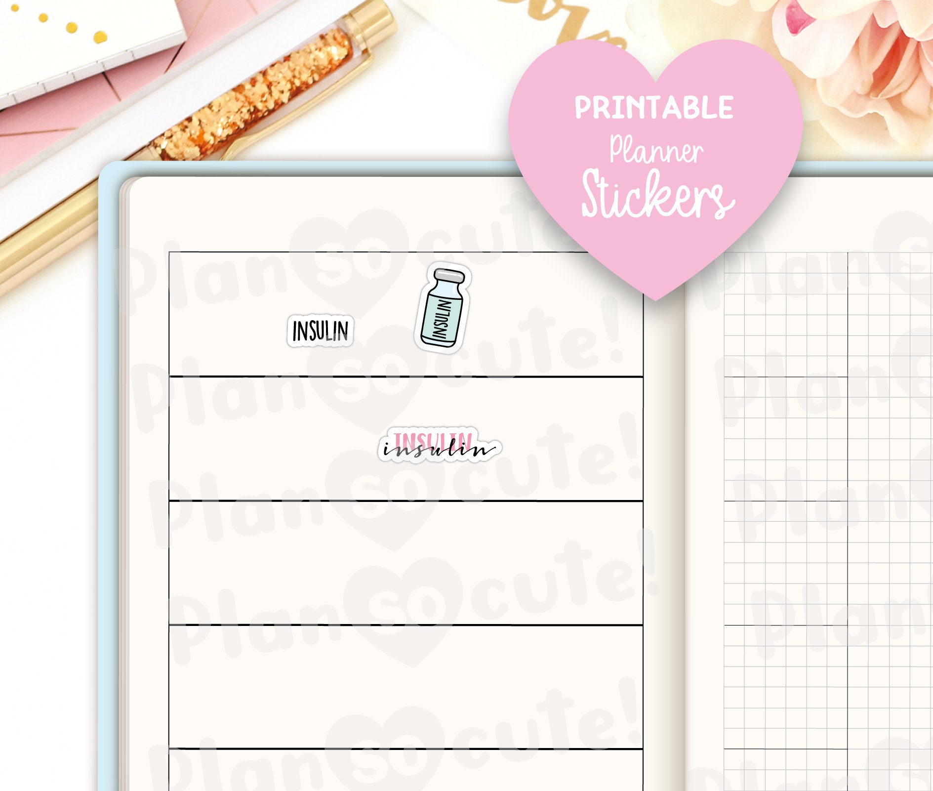 Insulin Printable Planner Stickers Cricut and Silhouette - Etsy