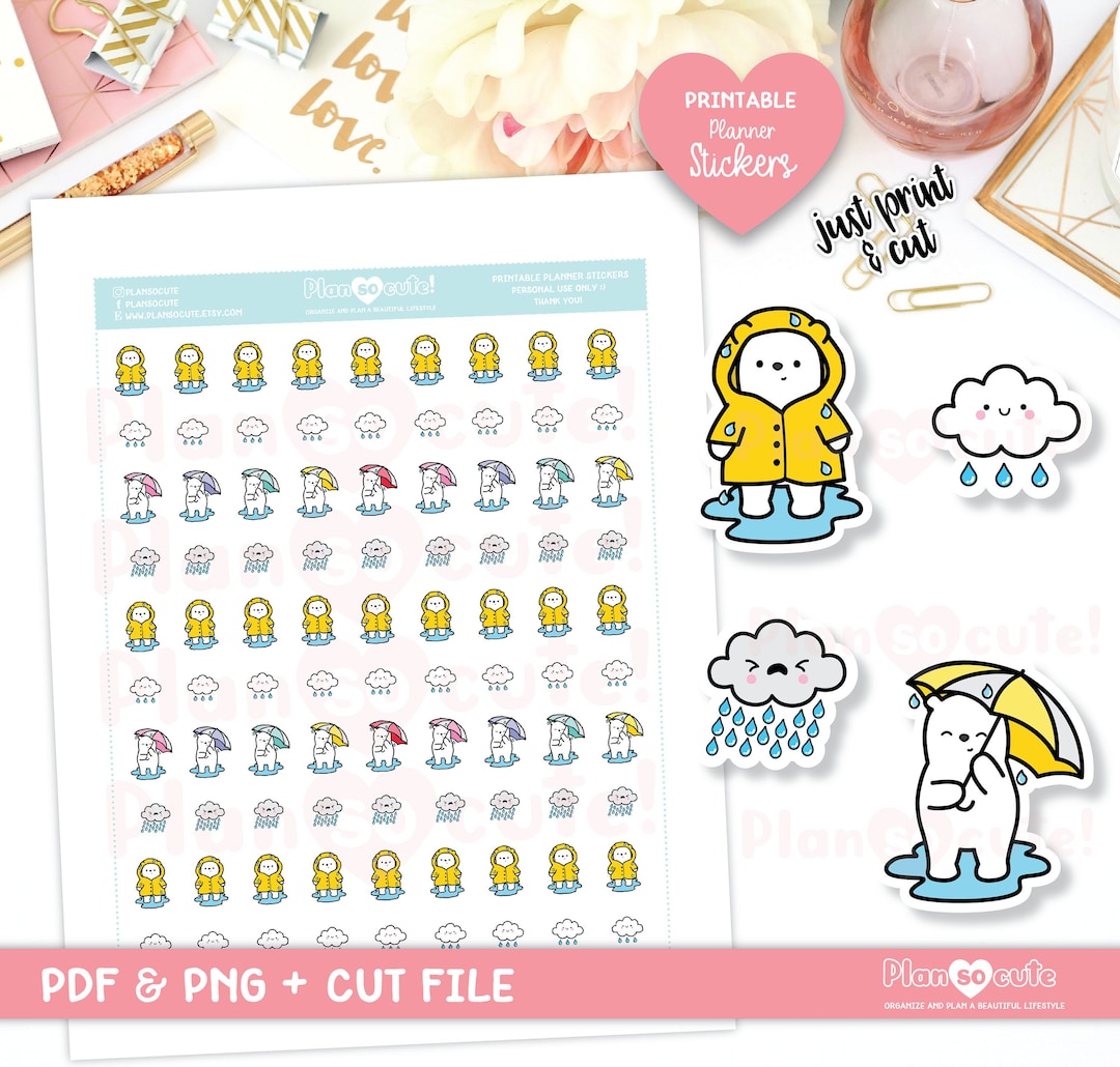 Rainy Days Printable Planner Stickers, Bullet Journal Stickers, Erin ...