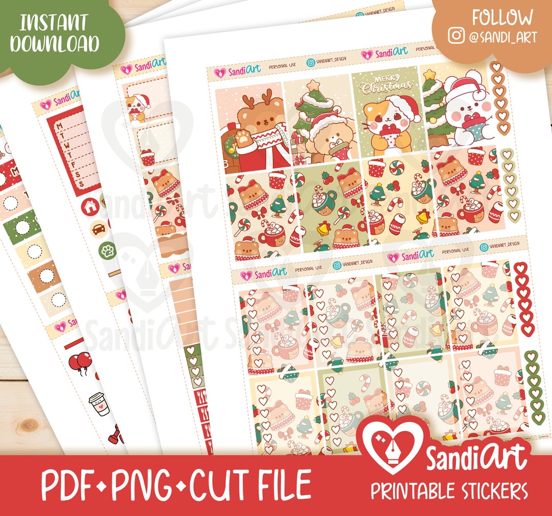 Kawaii Christmas Printable Planner Stickers, Erin Condren Christmas ...