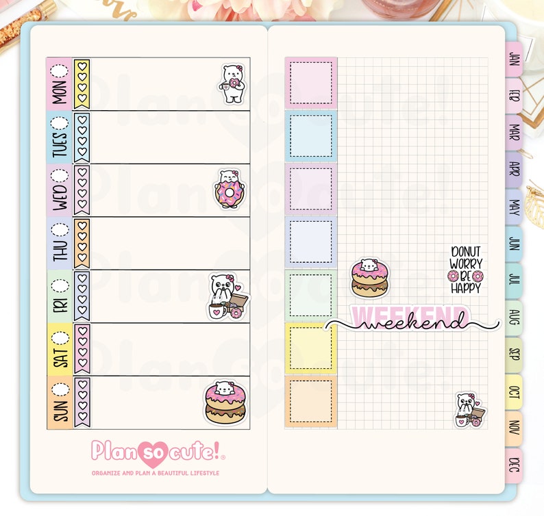 Coffee and Donuts Printable Planner Stickers, Donut Worry Be Happy ...