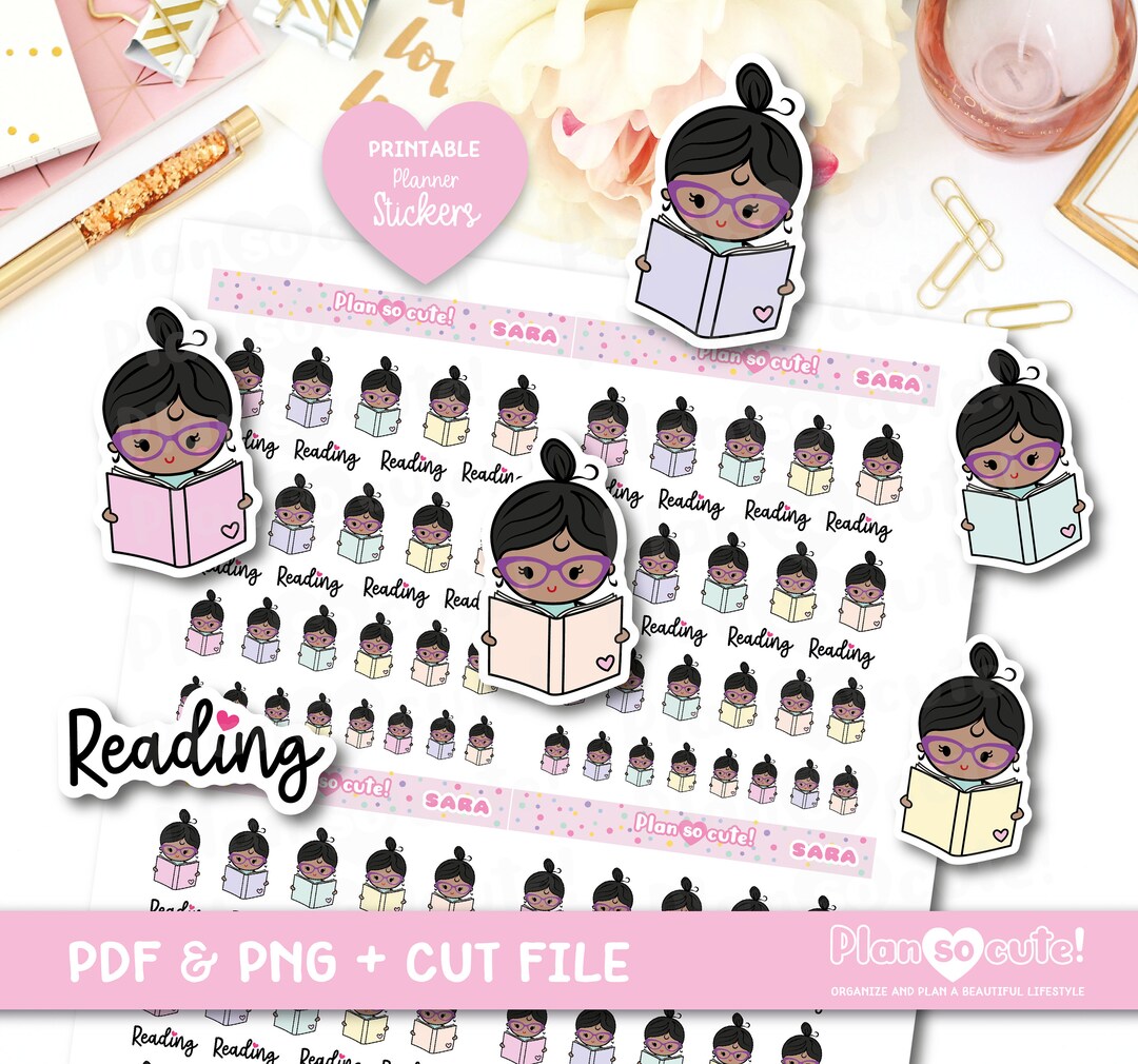 Sara Reading, Reading, Dark Skin, Printable Stickers, Printable Planner ...