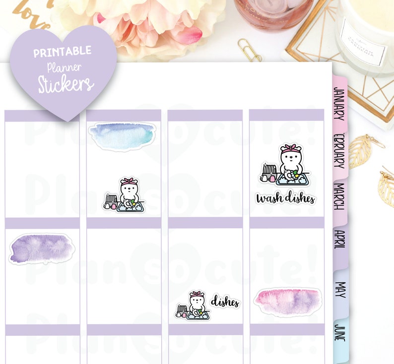 Wash Dishes Printable Planner Stickers Bear Stickers Cricut - Etsy
