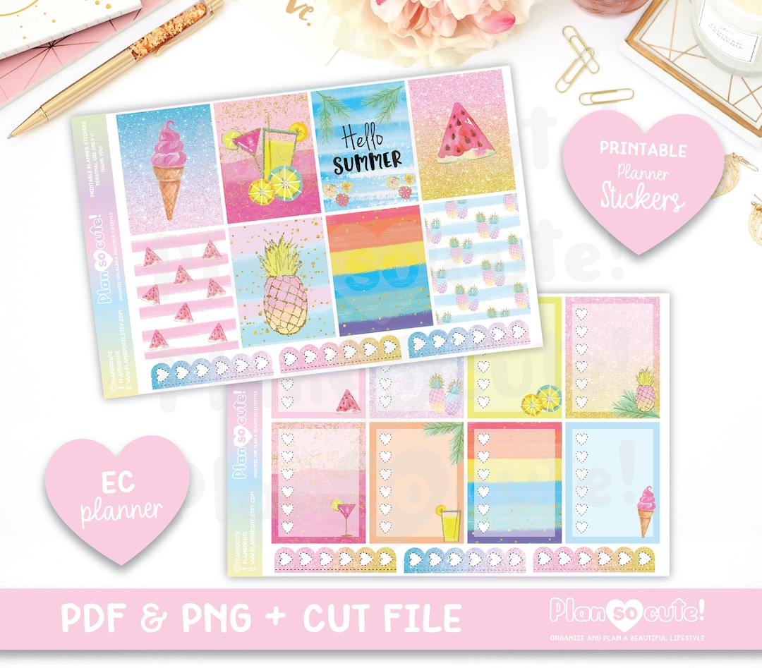 Hello Summer Printable Weekly Kit, Printable Planner Stickers, Cricut ...