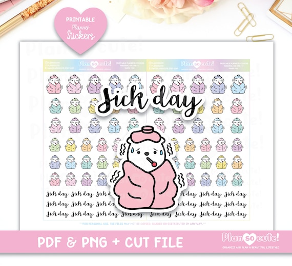 Sick Day Printable Planner Stickers Bear Stickers Cricut and | Etsy
