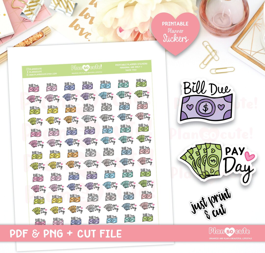 Doodle Pay Day, Bill Due, Printable Planner Stickers - Etsy