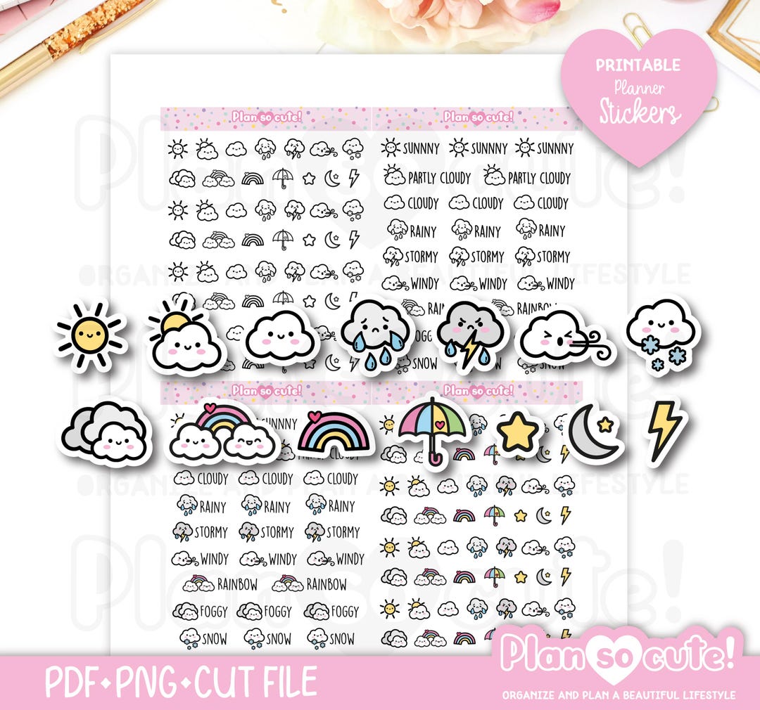 Weather Icon Stickers, Printable Planner Stickers, Bullet Journal ...