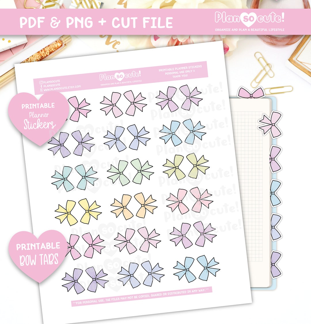 Bow Tabs, Printable Planner Stickers, Bullet Journal Stickers, Fits ...