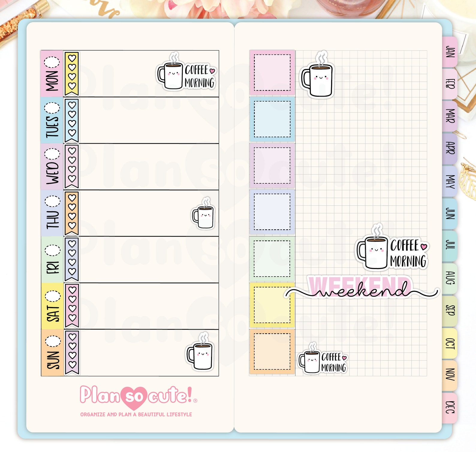 Kawaii Coffee Morning Printable Planner Stickers Coffee - Etsy