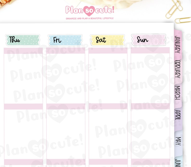 Washi Days of the Week, Printable Planner Stickers - Etsy