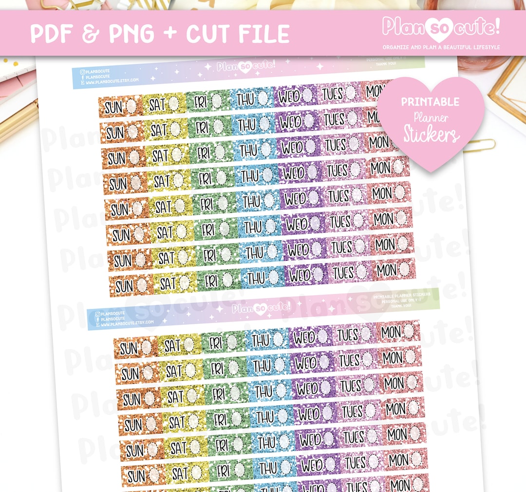 Glitter Days of the Week Printable Planner Stickers, Cricut and ...