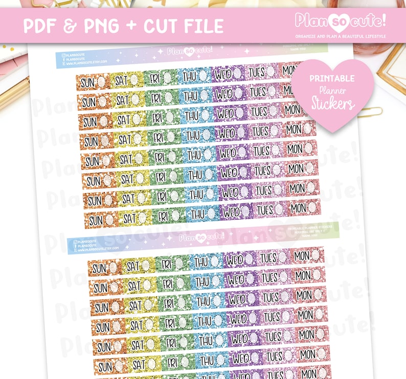 Glitter Days of the Week Printable Planner Stickers Cricut - Etsy