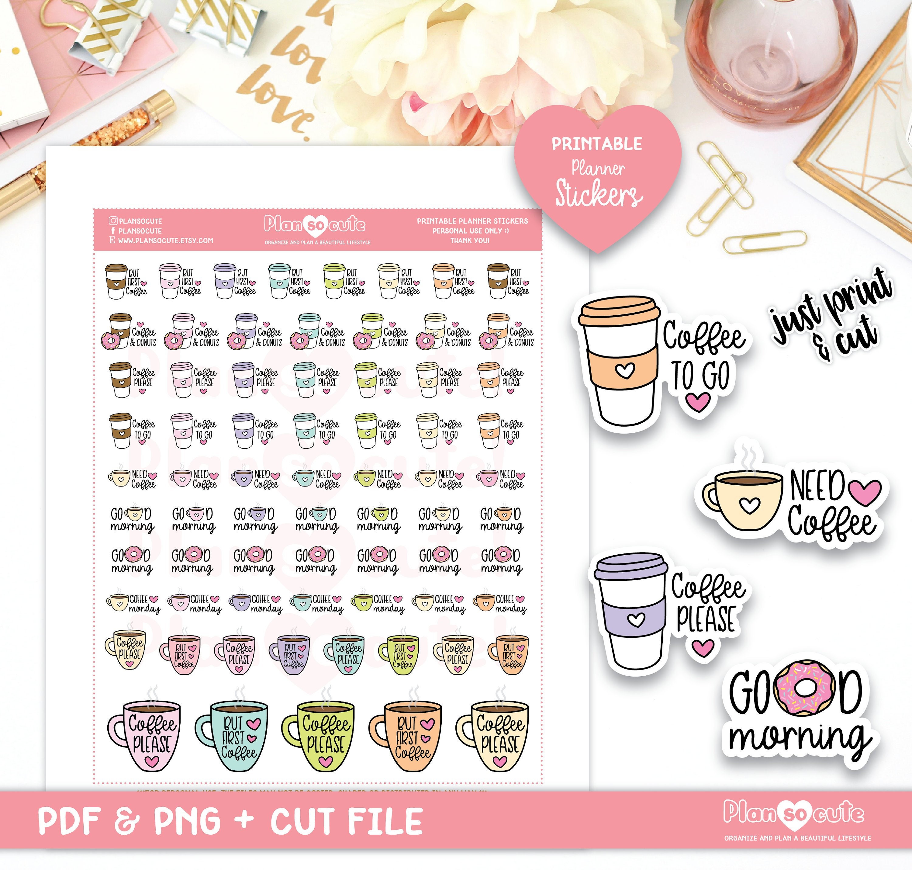Doodle Coffee Printable Planner Stickers Cricut and | Etsy