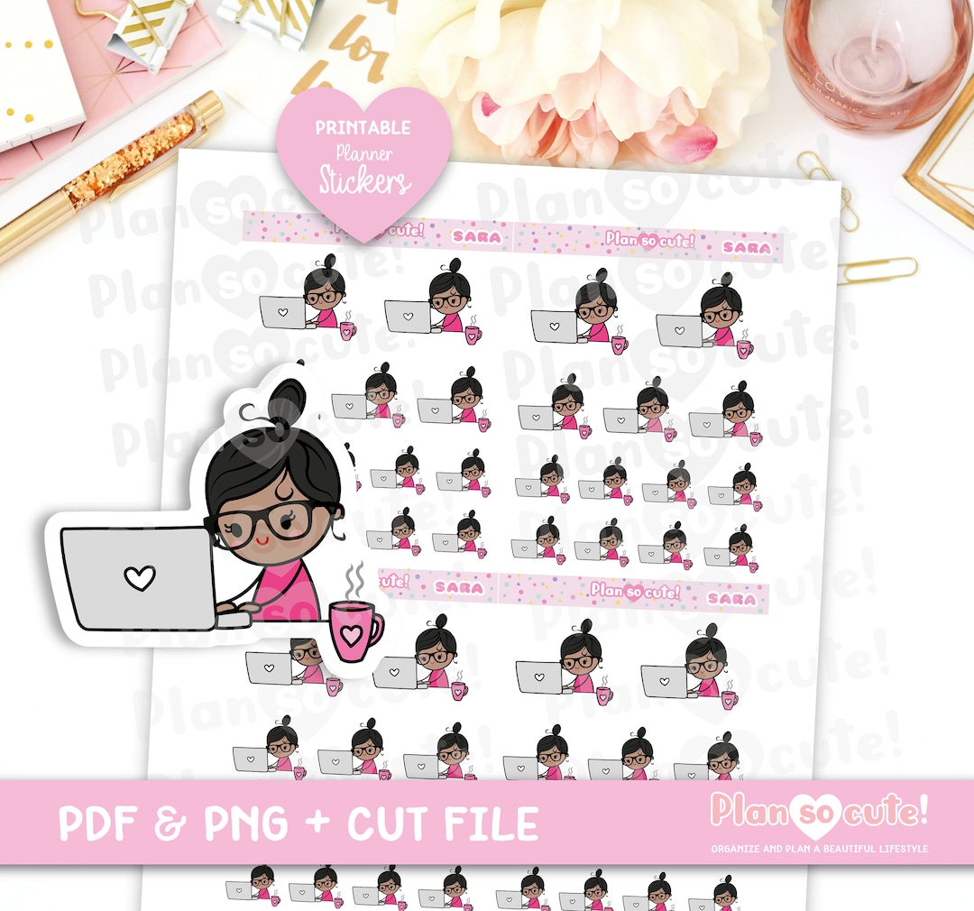 Sara Working Day Stickers, Dark Skin, Printable Stickers, Printable ...