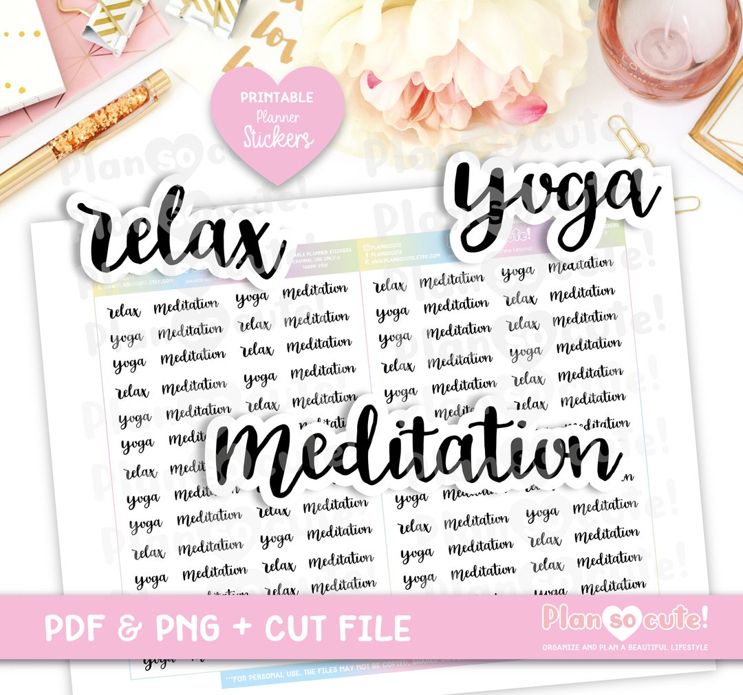 Relax, Yoga, Meditation, Script Stickers, Printable Stickers, Printable ...