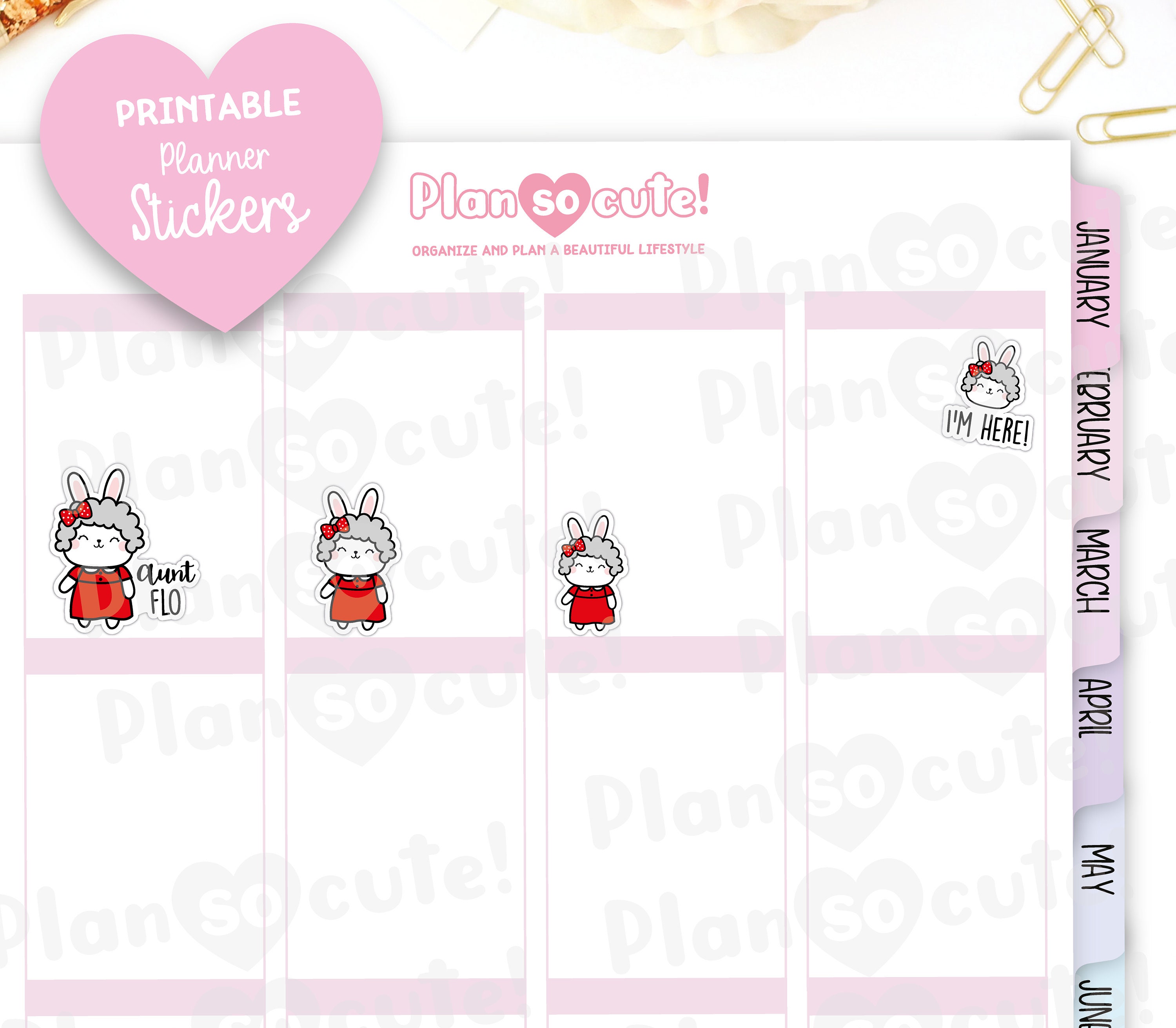 Conny Aunt Flo Printable Planner Stickers Personal Use Only. - Etsy