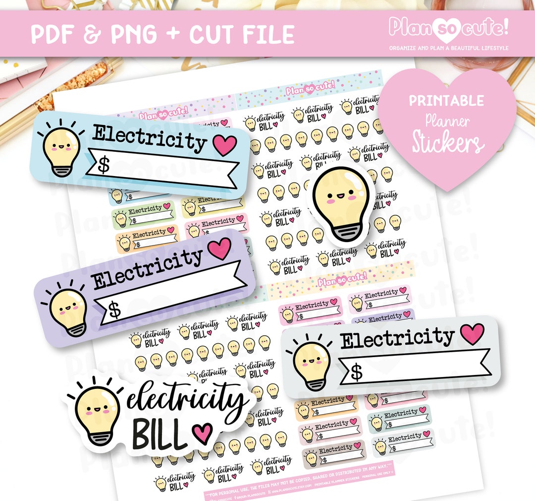 Electricity Bill Printable Planner Stickers, Lightbulb Stickers ...