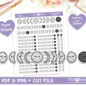 Kawaii Moon Phases, Printable Planner Stickers - Etsy