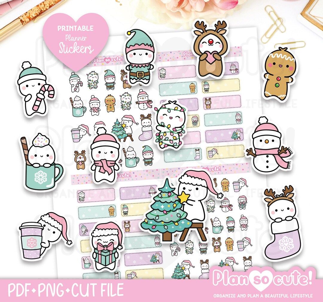Tiny Puppet Christmas, Winter Printable Planner Stickers, Merry ...