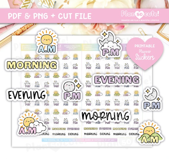 Morning Evening A.M P.M. Printable Planner Stickers Bullet | Etsy
