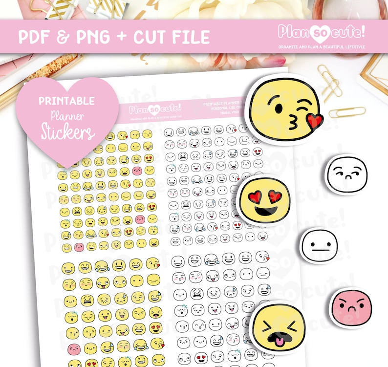 Doodle Emojis Printable Planner Stickers Cricut and | Etsy