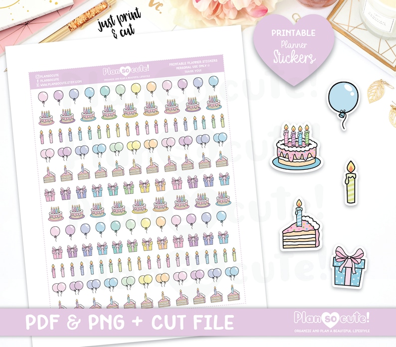 Happy Birthday Icons Printable Planner Stickers Birthday - Etsy Australia