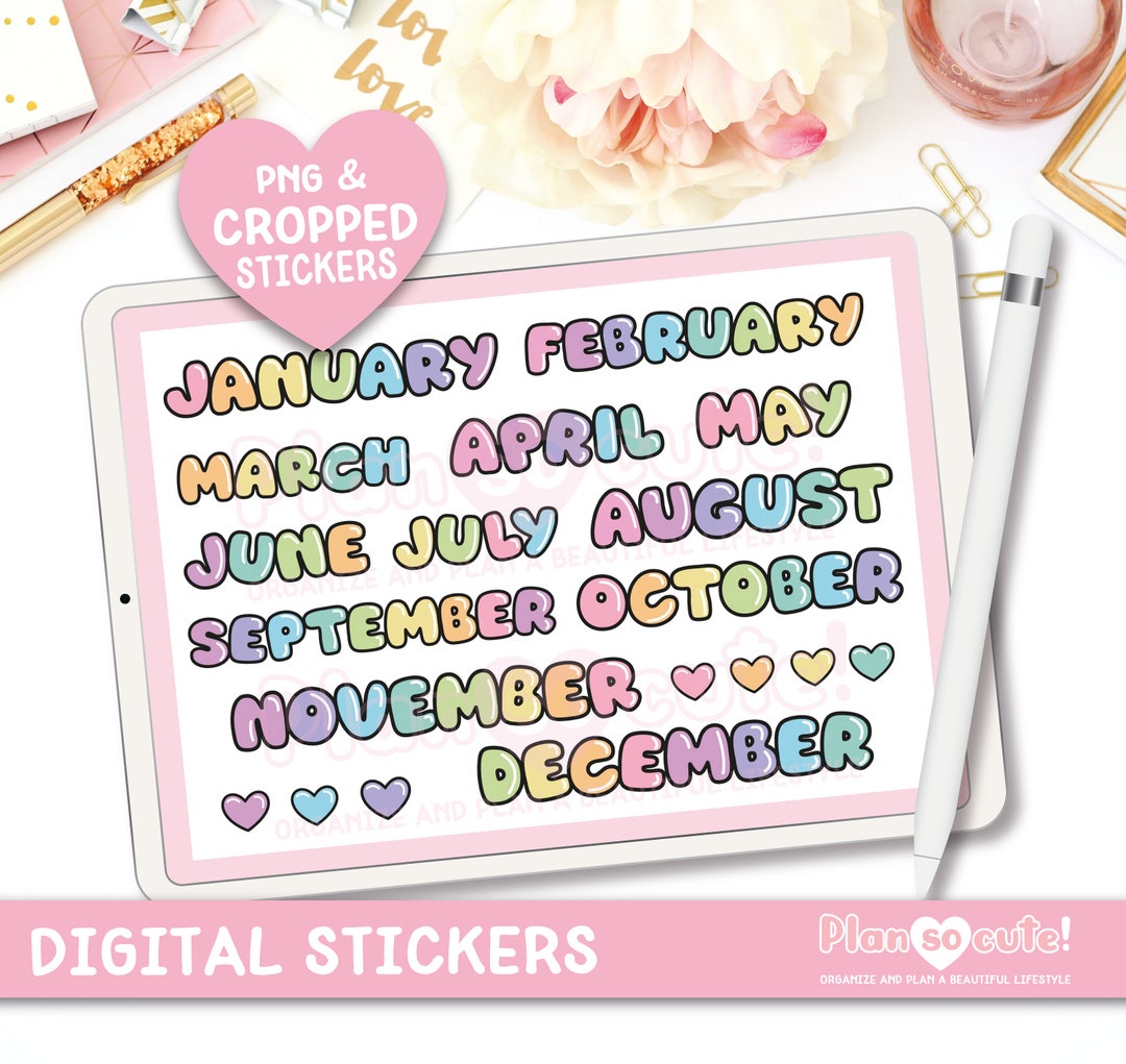 Fluffy Months Script Digital Stickers, Goodnotes Stickers, Script ...