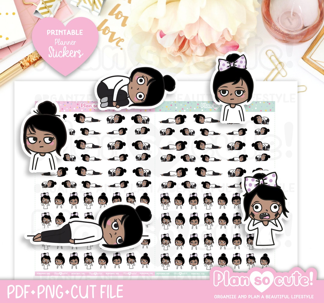 Emily Emotions, Dark Skin, Printable Planner Stickers - Etsy