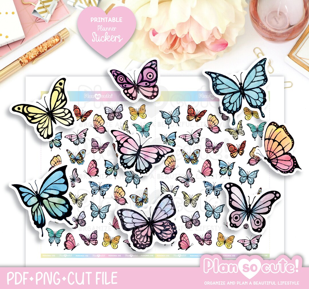 Watercolor Butterflies, Butterfly Printable Stickers, Planner Stickers ...