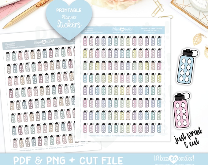 Doodle Water Bottle Hydrate Printable Planner Stickers | Etsy