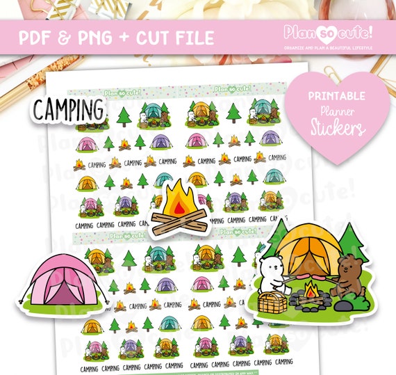 Camping Printable Planner Stickers Bear Stickers Cricut and | Etsy