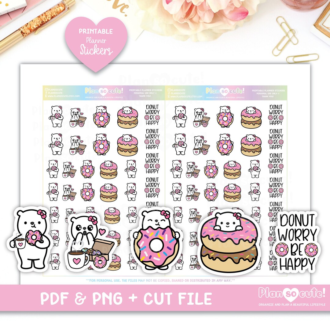 Coffee and Donuts Printable Planner Stickers, Donut Worry Be Happy ...