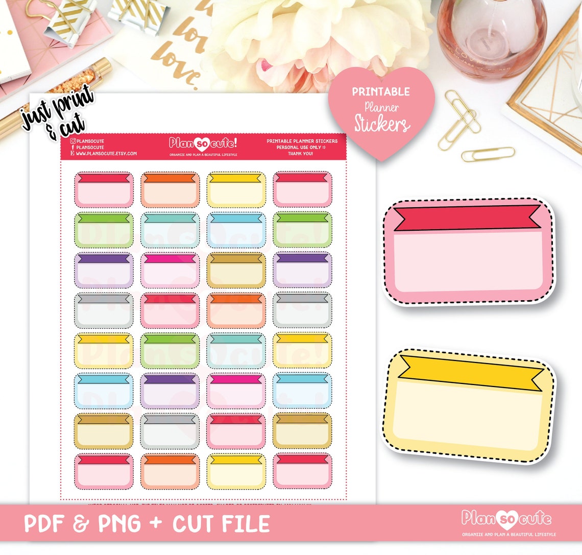 Stitched Half Box With Ribbon Printable Planner Stickers - Etsy