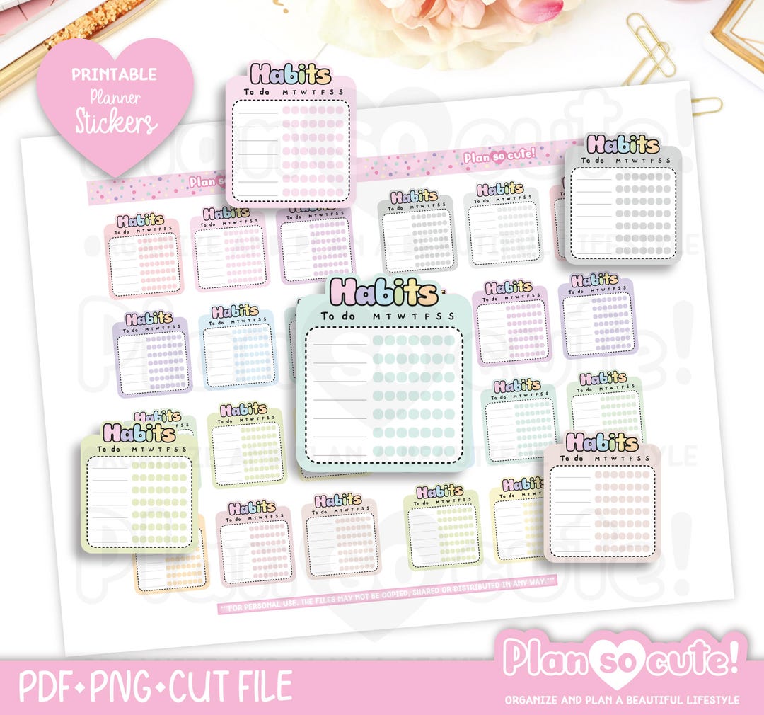 Weekly Habits Stickers, Printable Planner Stickers, Bullet Journal ...